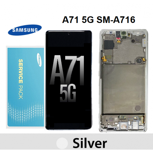 Samsung Galaxy SM-A716 A71 5G LCD touch screen with frame (Service Pack) [Silver] GH82-22804B
